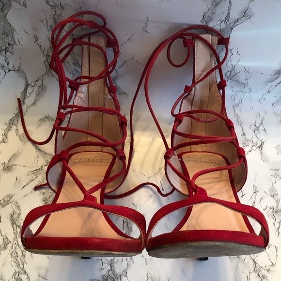 Stuart Weitzman | Shoes | Red Stuart Weitzman Lace Up High Heel Shoes ...
